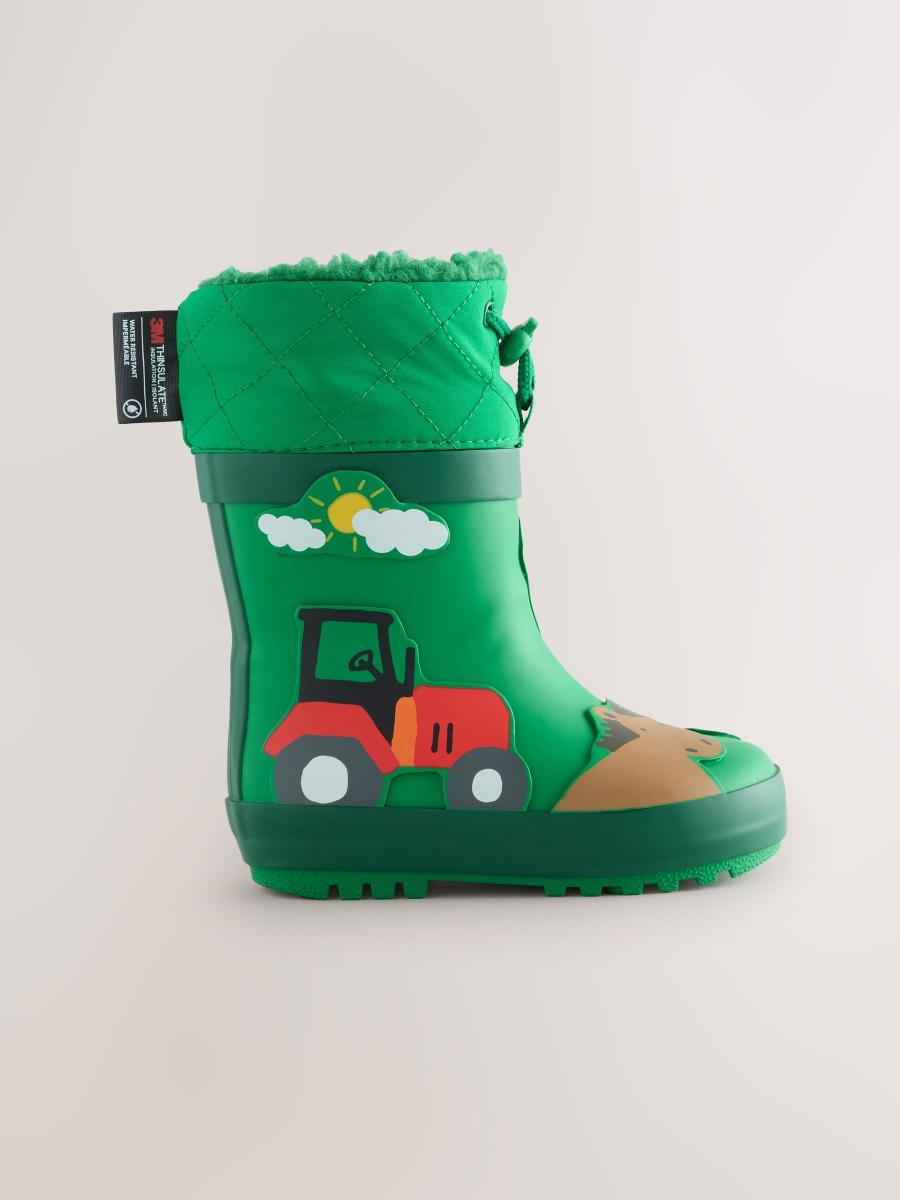 Green Farm Animals Thermal Thinsulate™ Lined Cuff Wellies - Noah's Closet